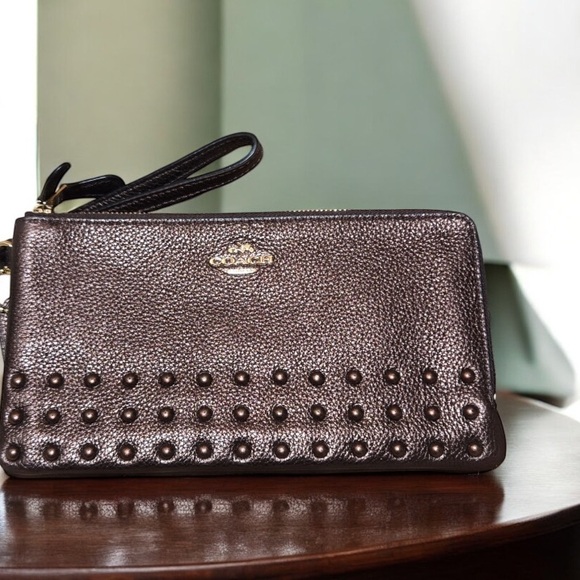 Coach | Bags | Coach Black Studded Leather Wristlet | Poshmark